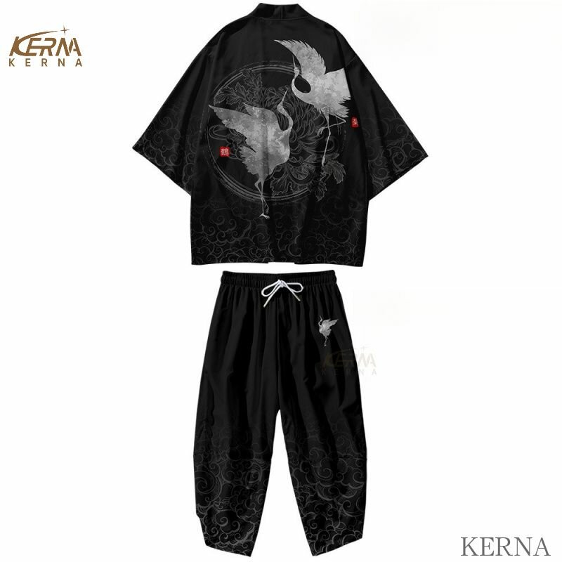 Kerna Японские мужские шорты и кимоно комплект Devil 3D Print-зеленый лишайник-48