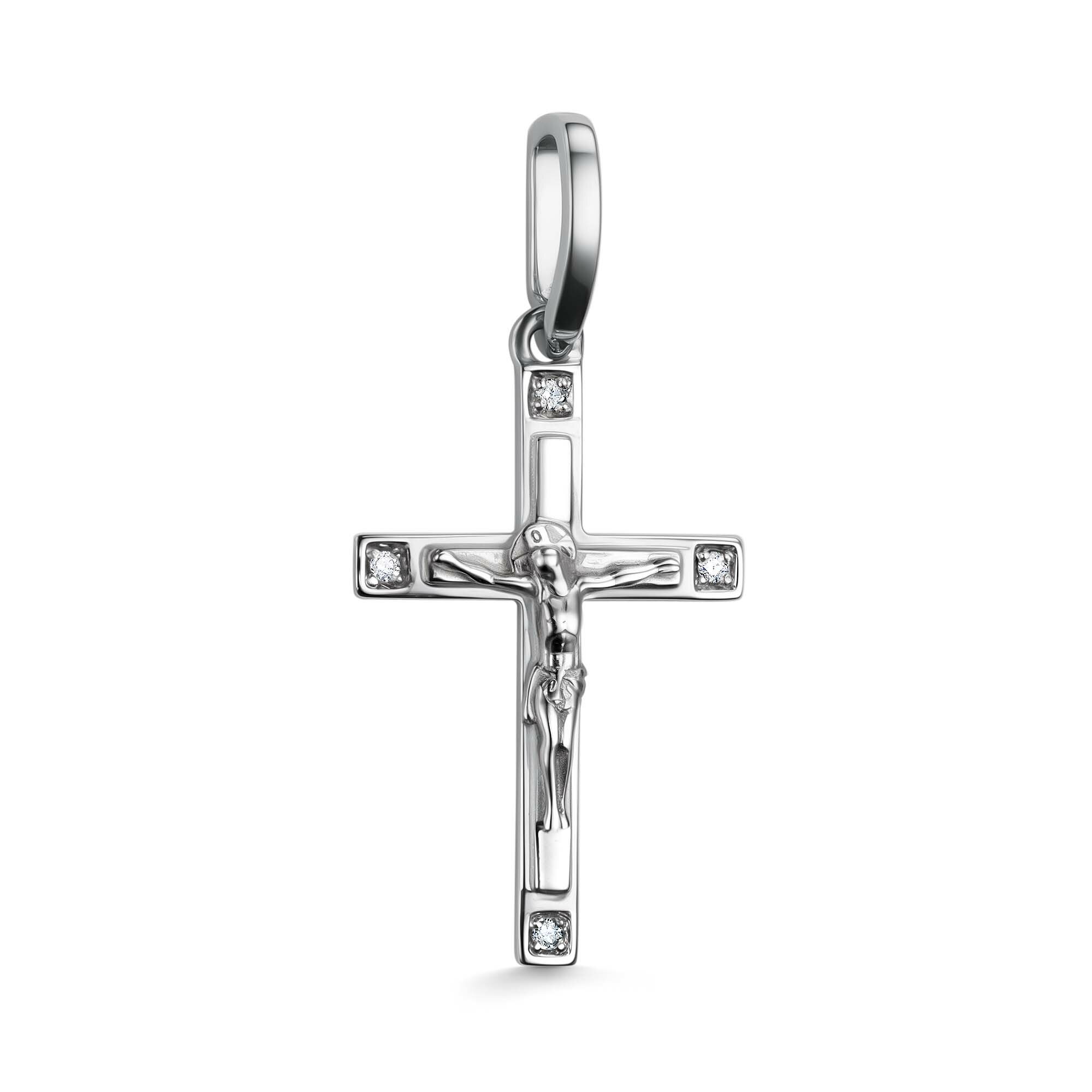 Крестик, белое золото, 585 проба, бриллиант