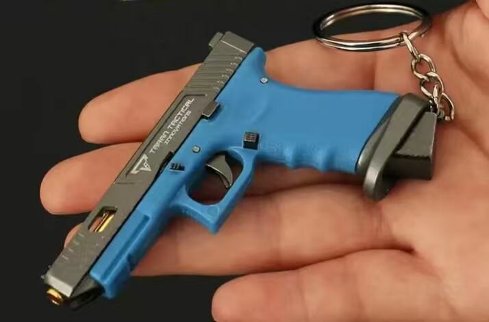 Брелок Glock 34, металл, с функцией разборки и сборки, сине-серый