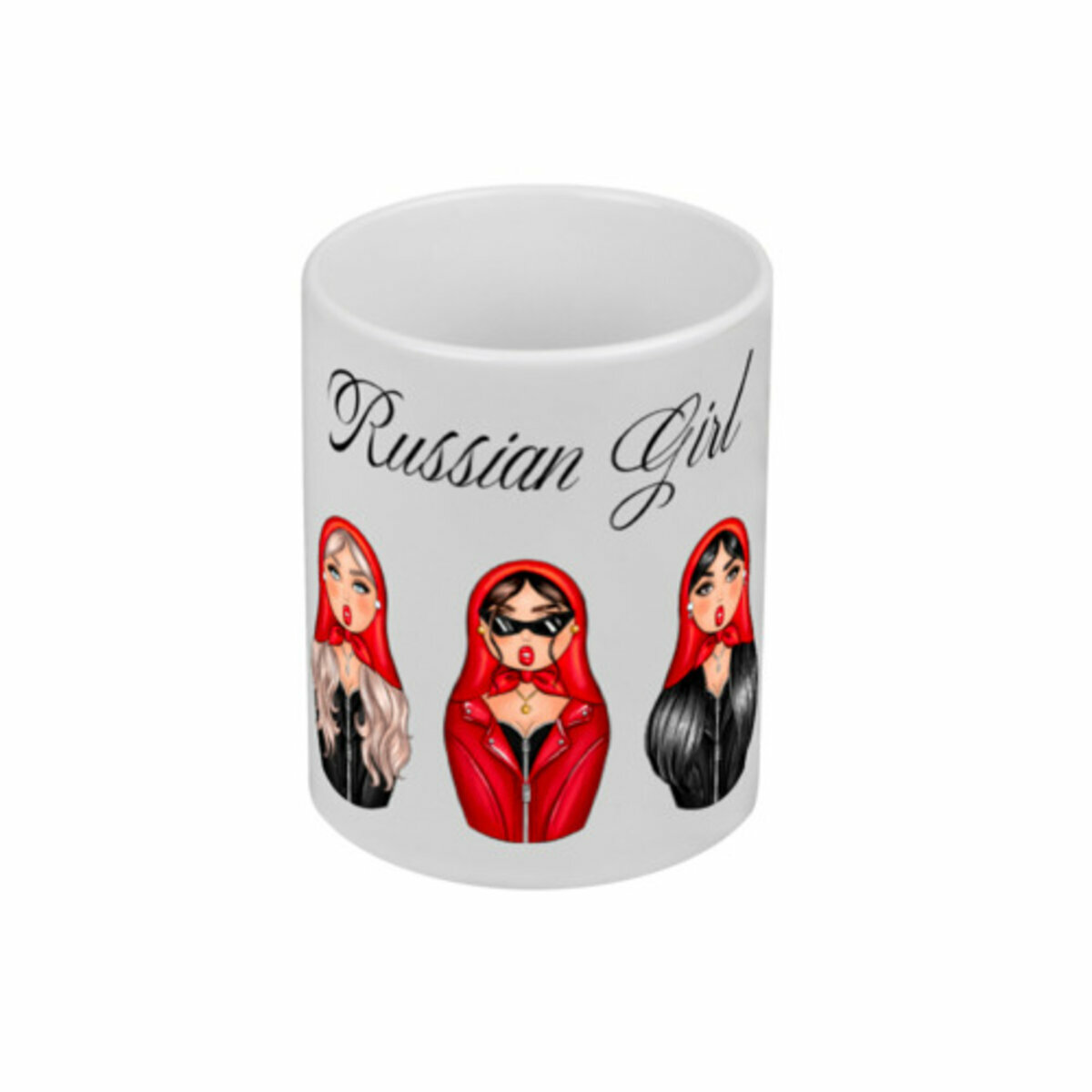 Кружка «Русская девушка. Патриотка. Матрешки. Россия» (белый)