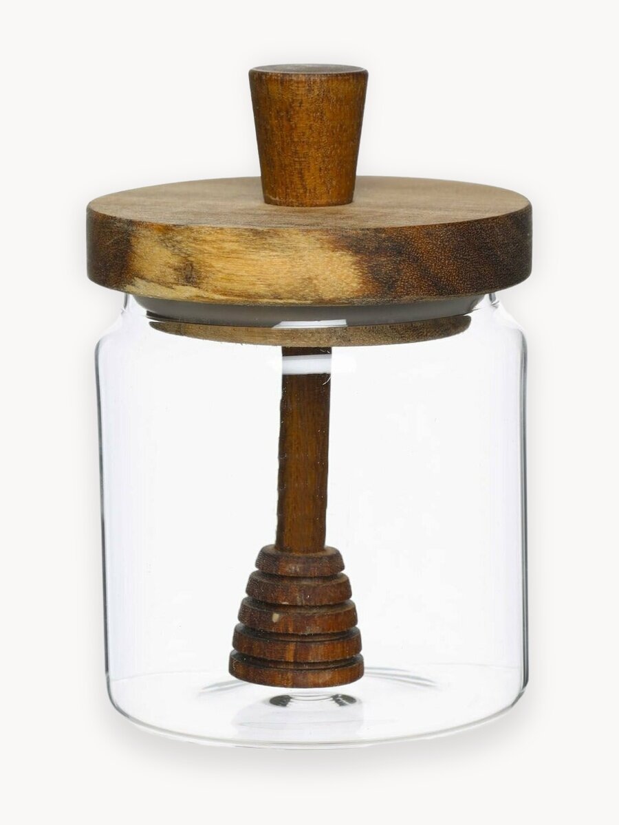 Банка для меда, Kuchenland, 400 мл, с деревянной палочкой, стекло Б/дерево, Noble tree