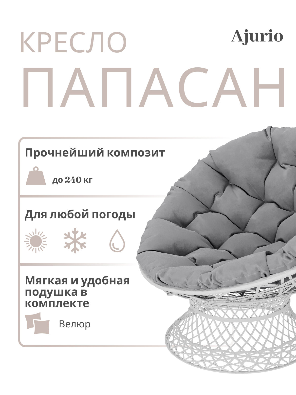 Всепогодное кресло папасан садовое плетёное из ротанга для дома и дачи