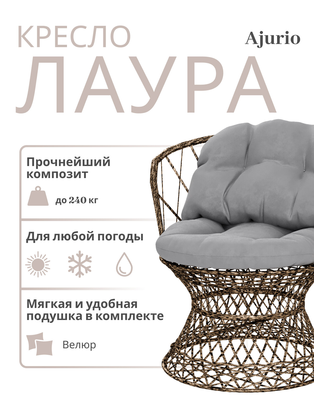 Всепогодное кресло садовое плетёное из ротанга для дома и дачи