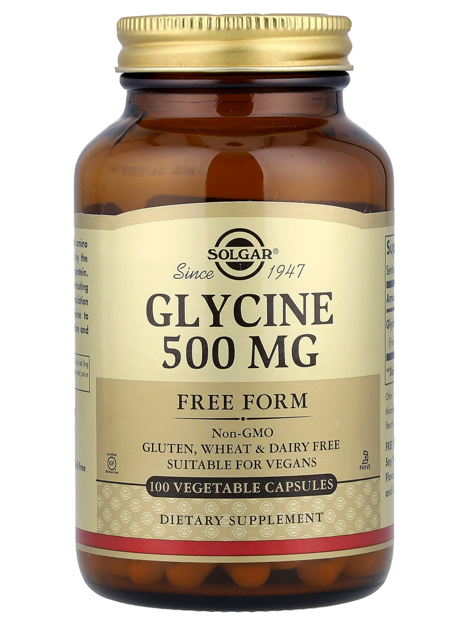 Solgar Glycine 500 mg free form, Солгар Глицин 500 мг 100 капсул