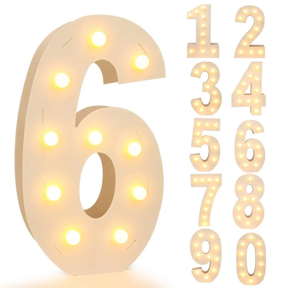 Гигантская светодиодная гирлянда для помещений, 91,5 см, 1 шт. Цифра 6 из дерева