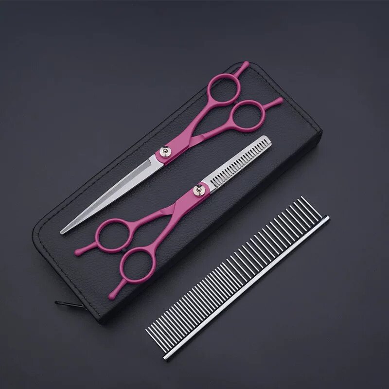 7-дюймовые двойные прямые ножницы, зубные ножницы, гребень и чехол для питомцев