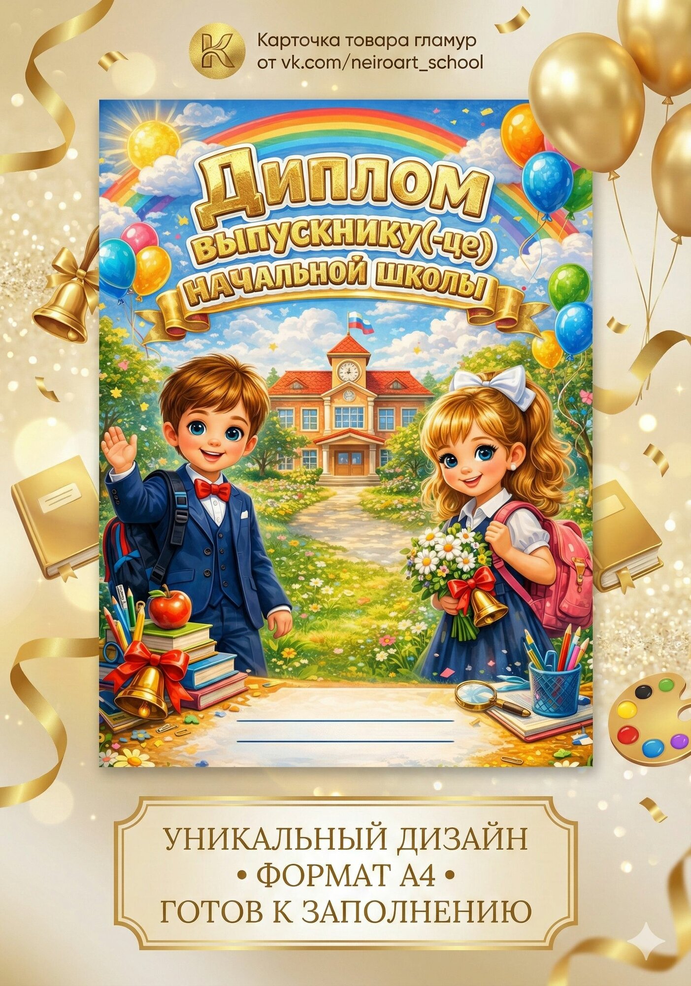Диплом об окончании начальной школы 10 шт А4