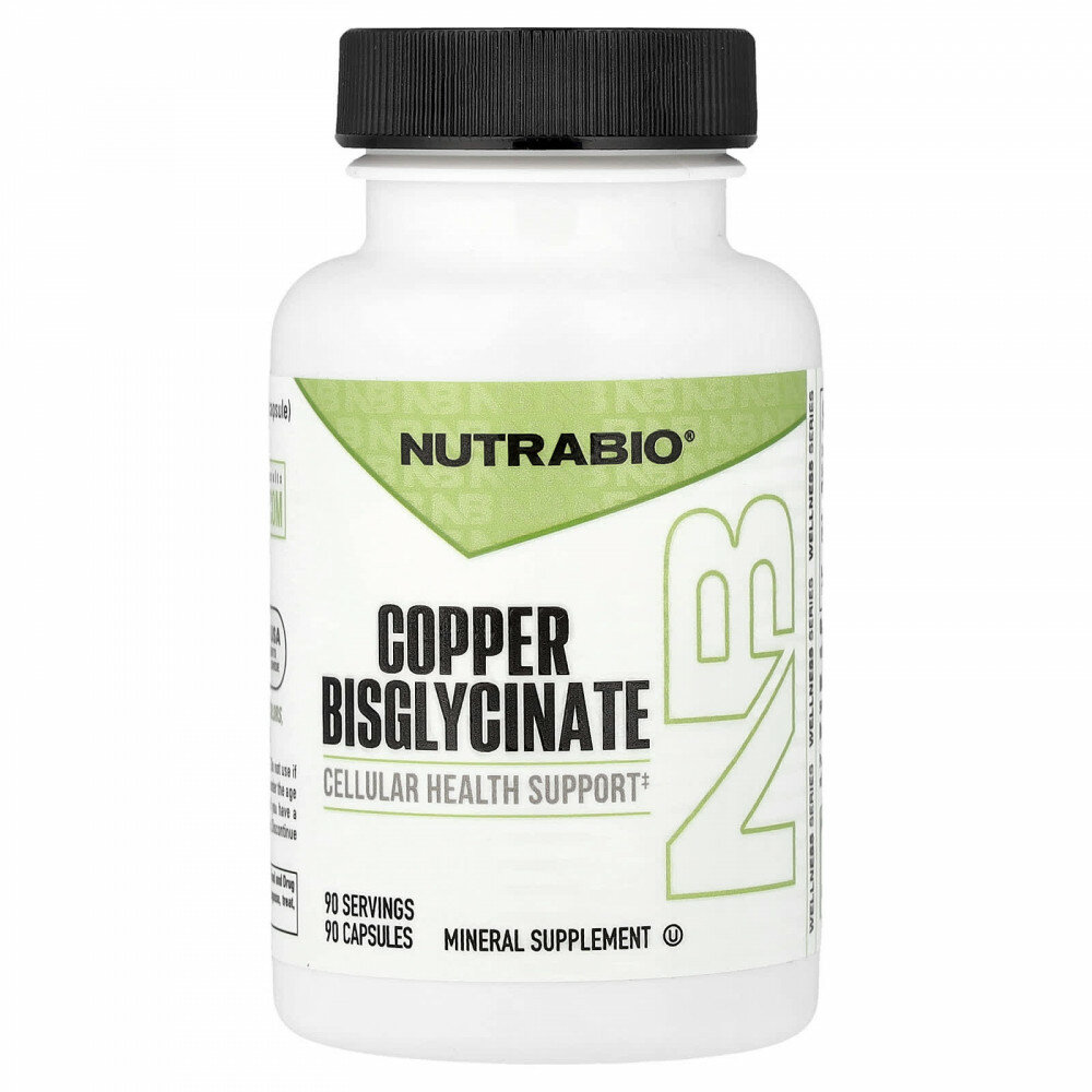 NutraBio, хелатный бисглицинат меди, 3 мг, 90 растительных капсул