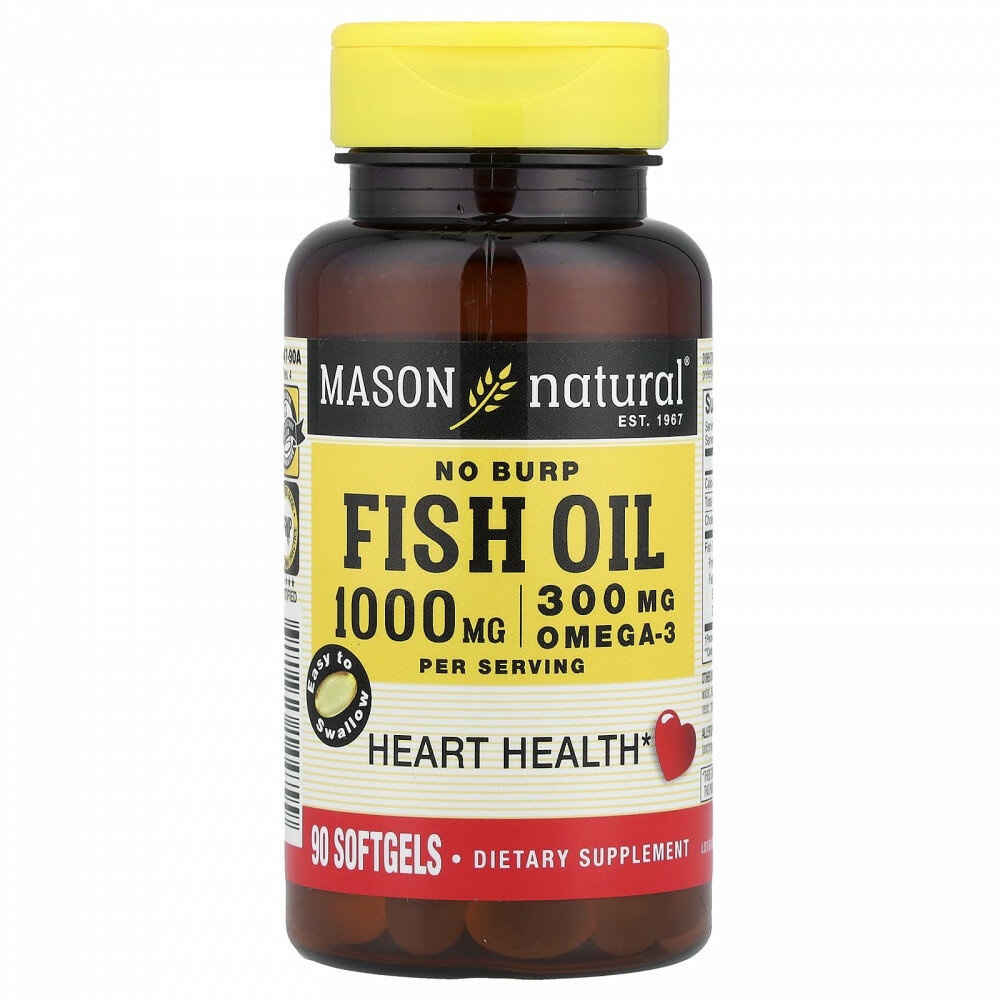 Mason Natural, рыбий жир без отрыжки, 90 капсул (500 мг в 1 капсуле)