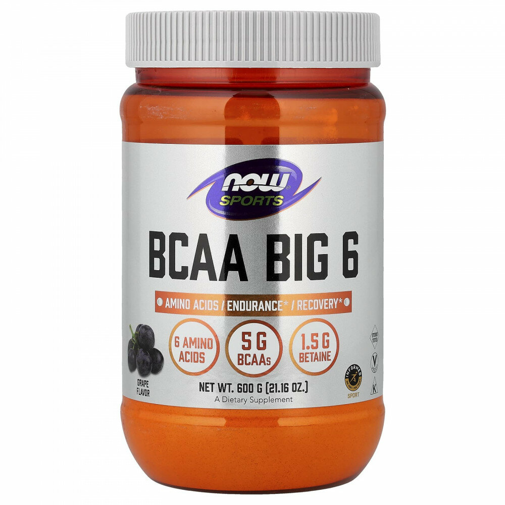 NOW Foods, Sports, BCAA Big 6, со вкусом винограда, 600 г (21,16 унции)