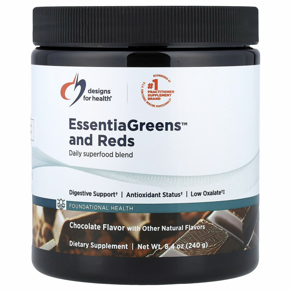 Designs For Health, EssentiaGreens™ и красные фрукты, с шоколадным вкусом, 240 г (8,4 унции)