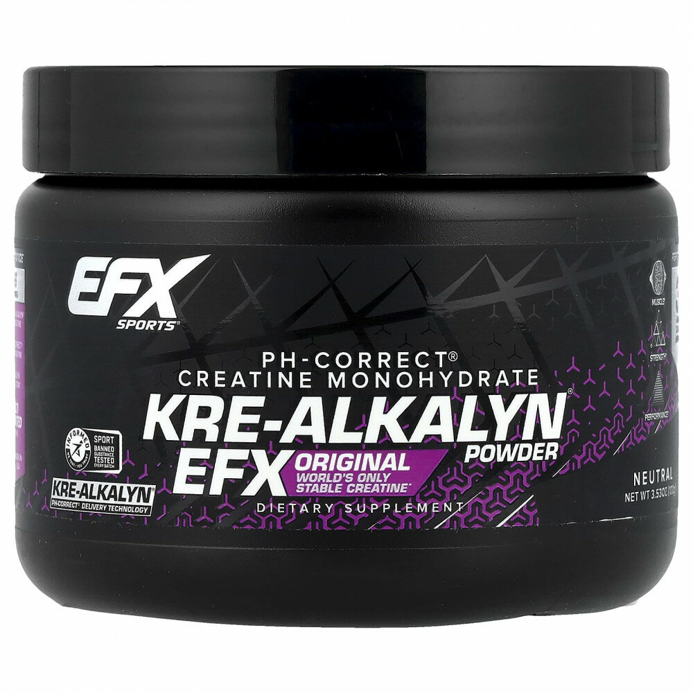 EFX Sports, pH-Correct®, моногидрат креатина, Kre-Alkalyn EFX, нейтральный, 100 г (3,53 унции)