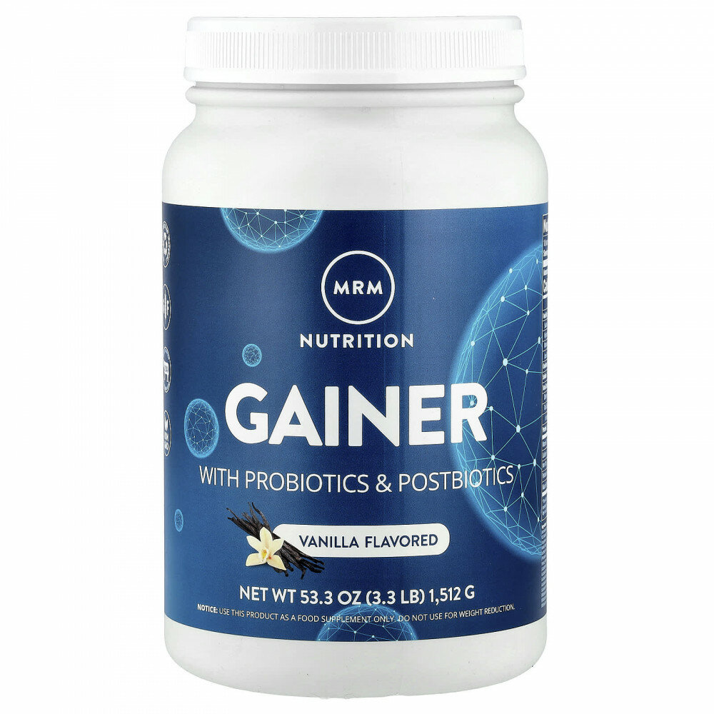MRM Nutrition, Gainer, 1 миллиард пробиотиков, ваниль, 3,3 фунта (1512 г)
