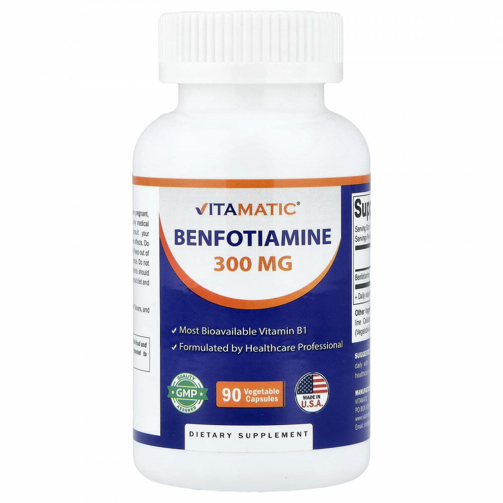 Vitamatic, бенфотиамин, 300 мг, 90 растительных капсул