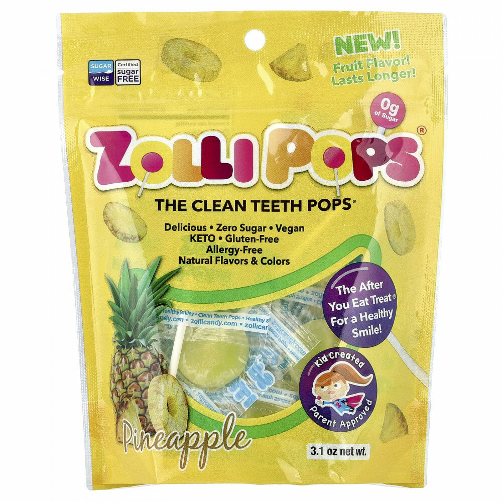 Zollipops, The Clean Teeth Pops®, со вкусом ананаса, 100 г (3,1 унции)
