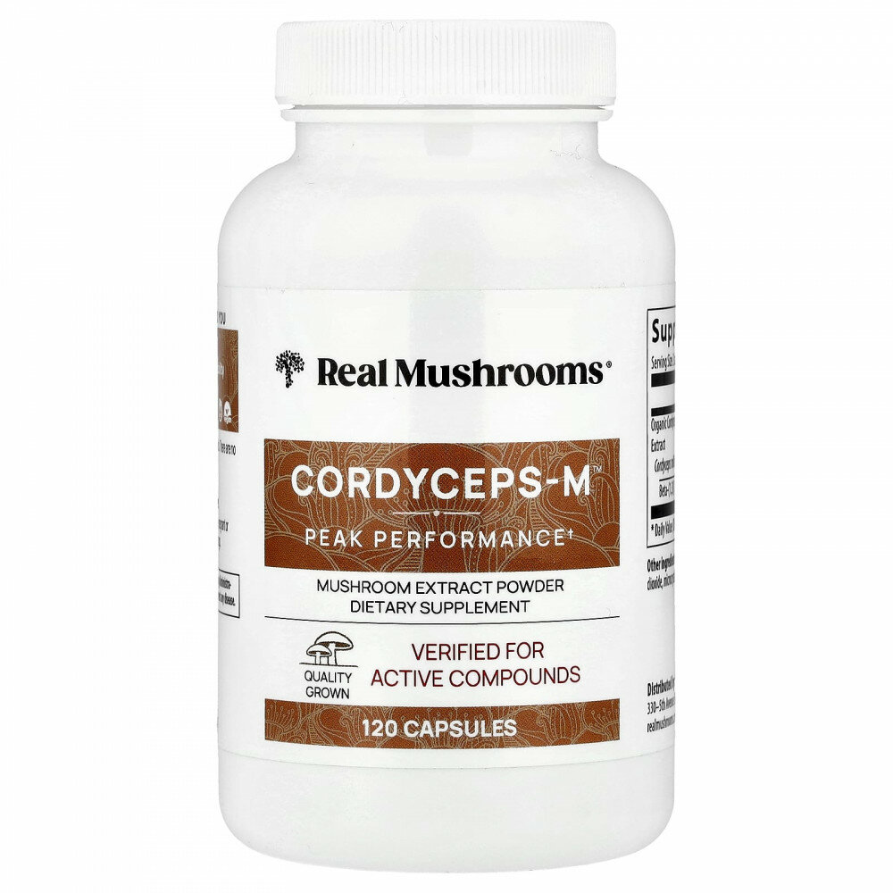 Real Mushrooms, Cordycep-M®, экстракт грибов в порошке, 120 капсул