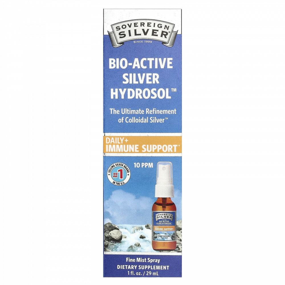 Sovereign Silver, Bio-Active Silver Hydrosol™, мелкодисперсный спрей, 10 част./млн, 29 мл (1 жидк. унция)