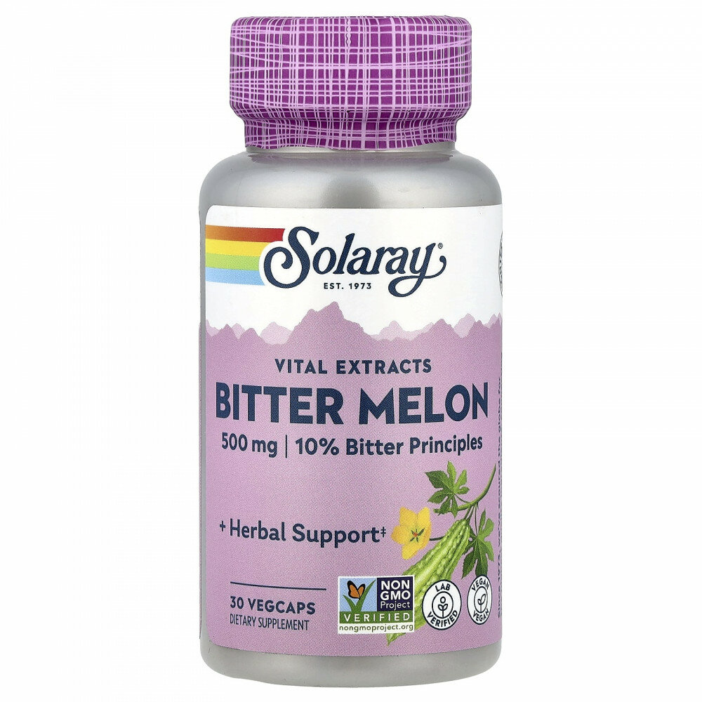 Solaray, Экстракт плодов горькой дыни, 500 мг, 30 вегетарианских капсул