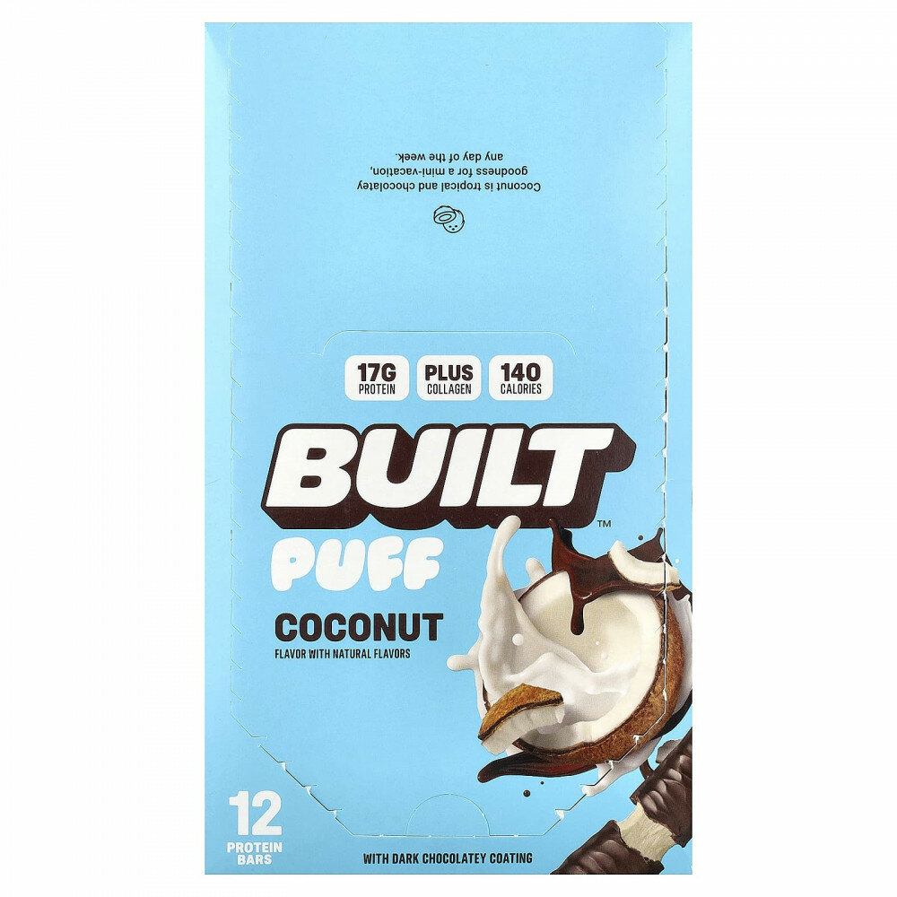 Built, Puff, протеиновые батончики, кокос, 12 батончиков по 40 г (1,41 унции)