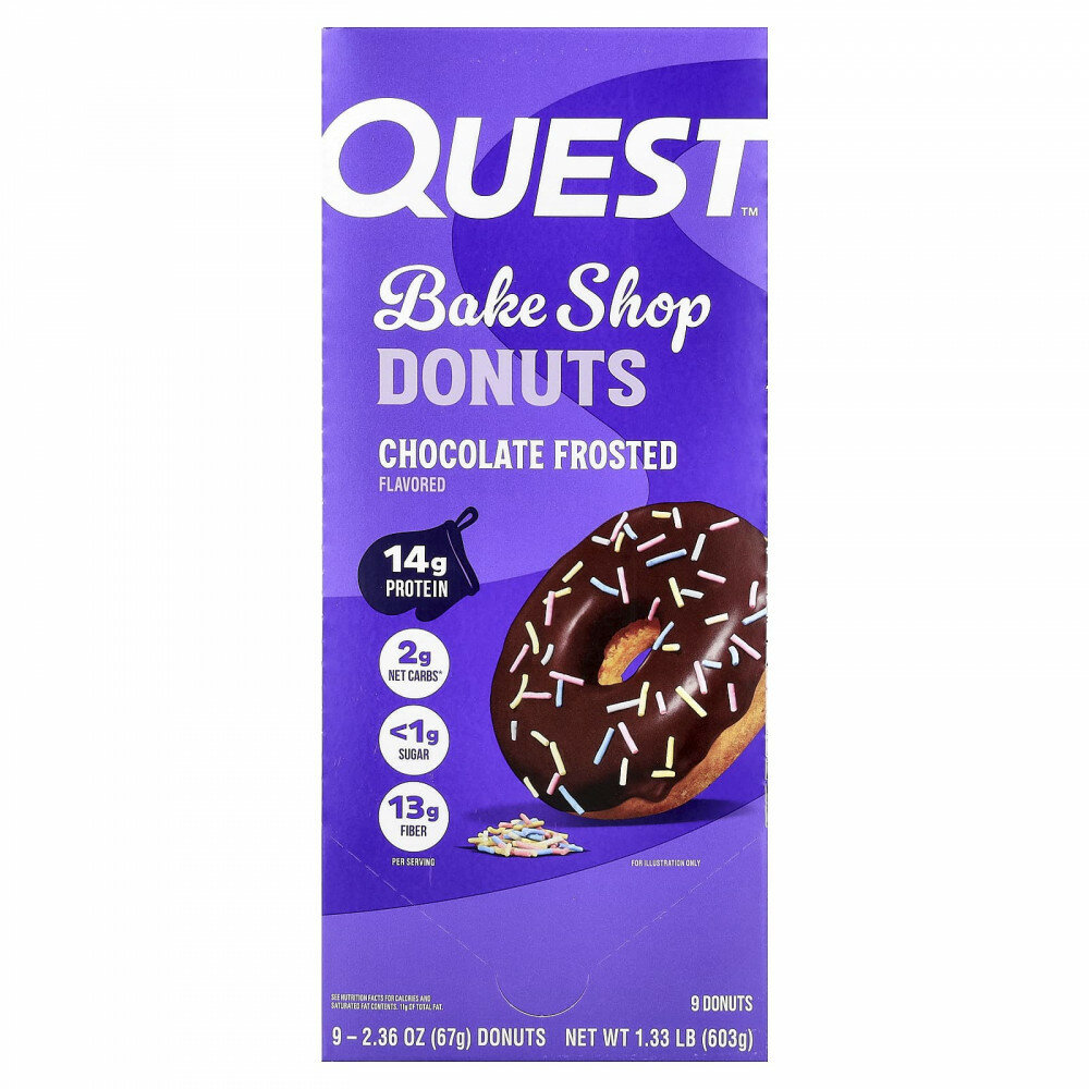 Quest Nutrition, Bake Shop Donuts, пончики для выпечки, в шоколадной глазури, 9 пончиков по 67 г (2,36 унции)