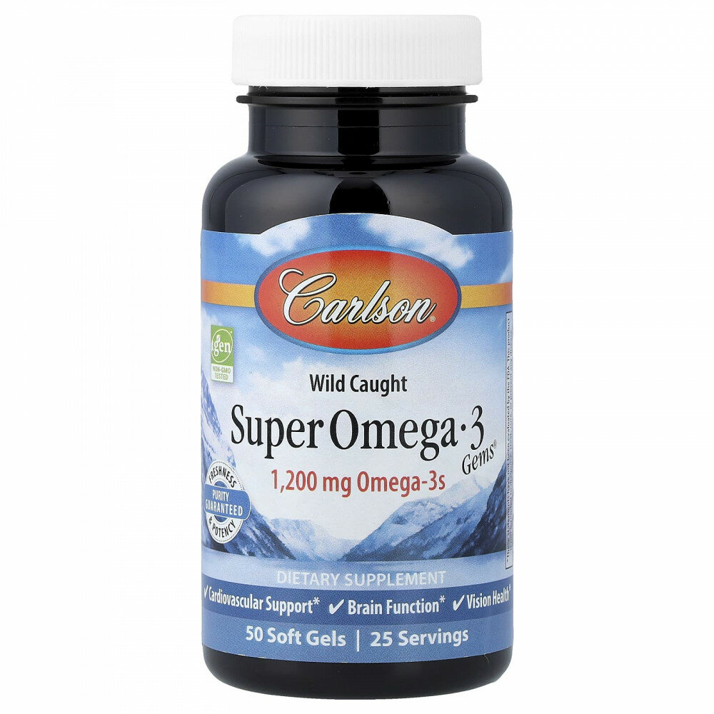 Carlson, Super Omega-3 Gems®, высокоэффективные омега-3 кислоты из рыбы дикого улова, 50 капсул