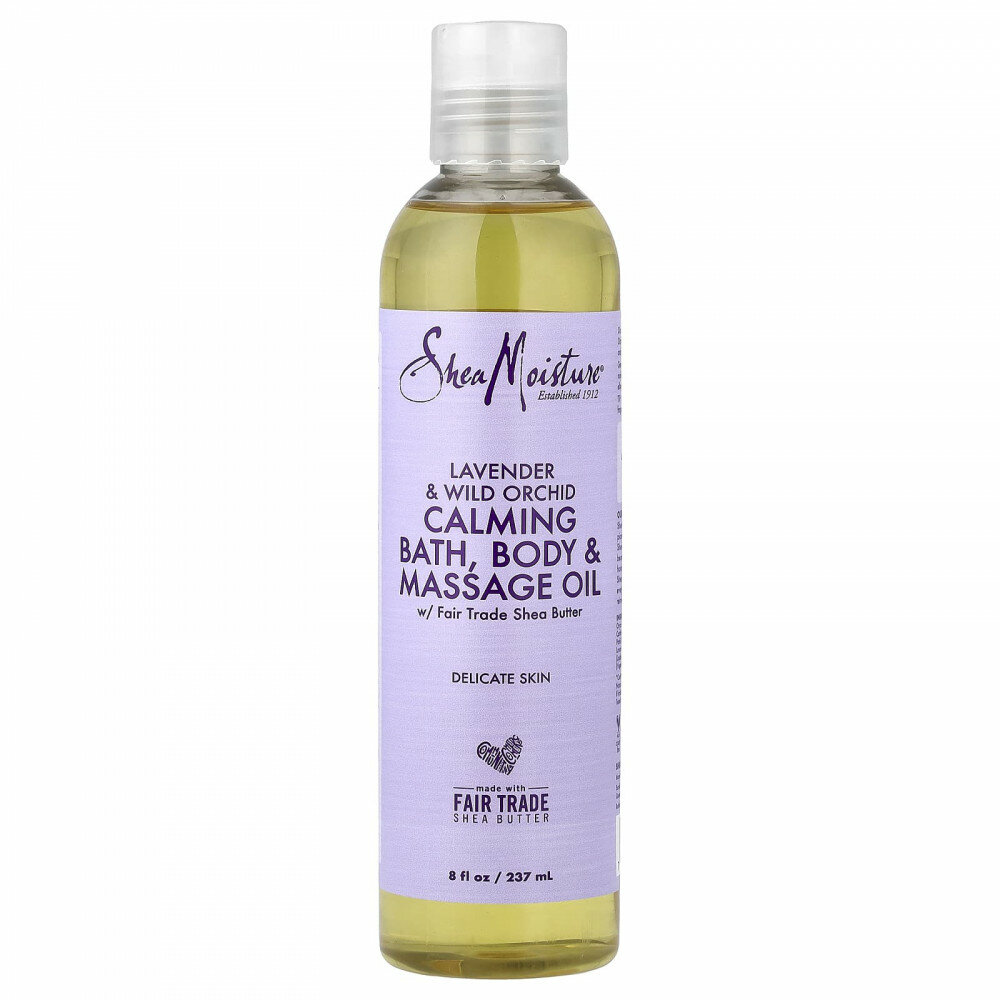 SheaMoisture, Успокаивающее масло для ванн, массажное масло для тела, для нежной кожи, лаванда и дикая орхидея, 237 мл (8 жидк. унц.)
