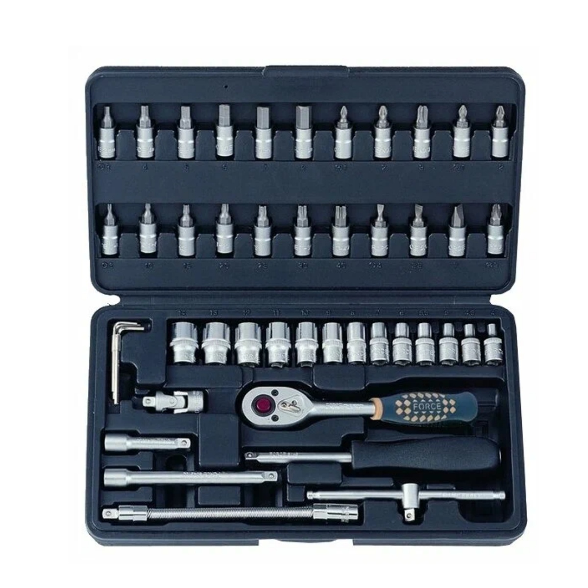 Набор инструментов FORCE 2462 в черном кейсе 46 предметов для монтажа и демонтажа крепёжных элементов