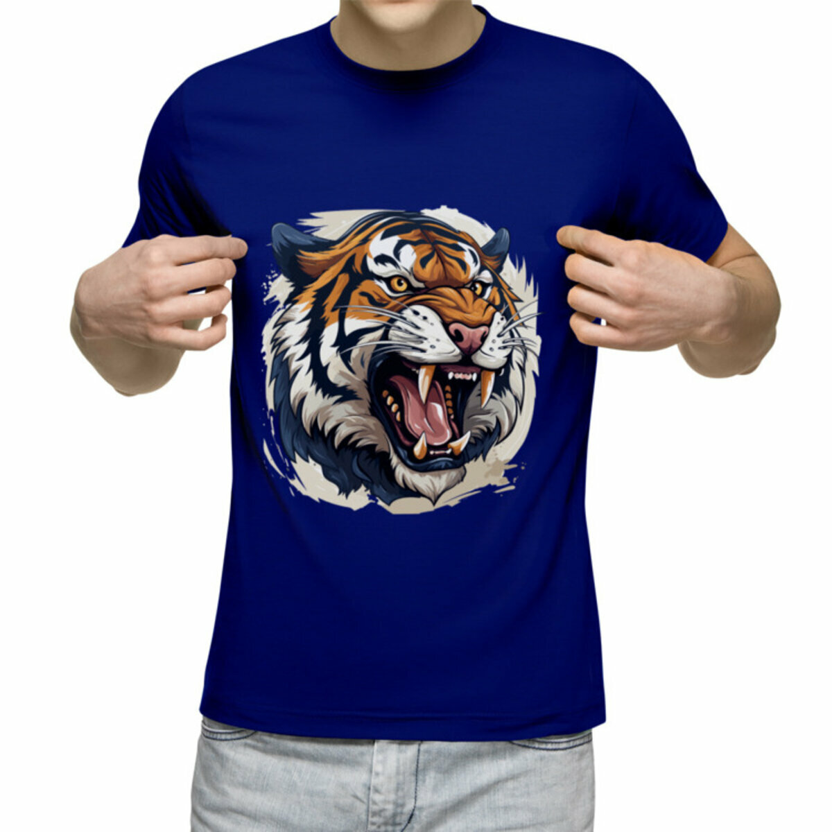Мужская футболка «Тигриный оскал» (синий, S)