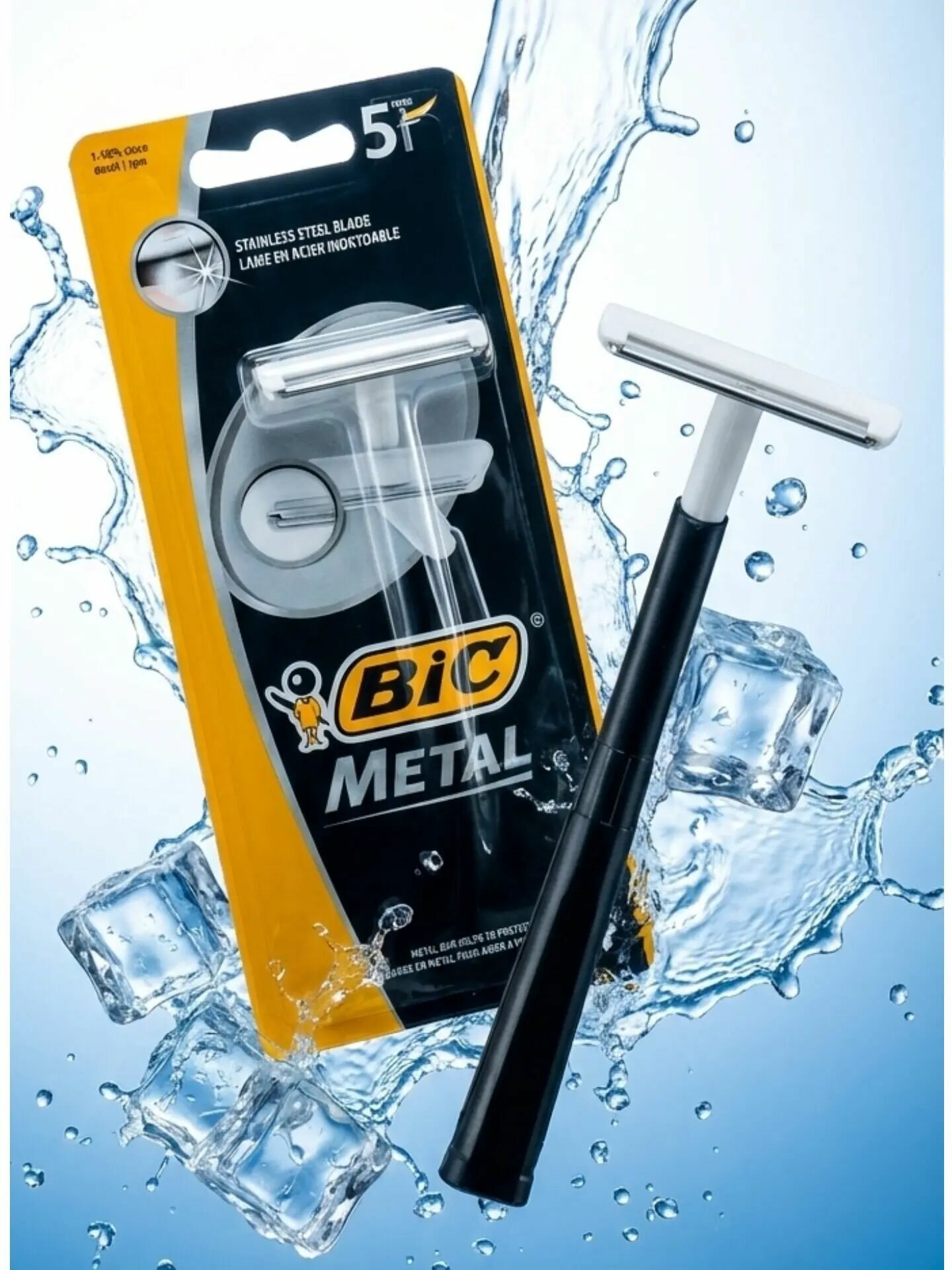 Бритва мужская одноразовая BIC Metal, 1 лезвие, защитная металлическая полоска, 5 штук в упаковке