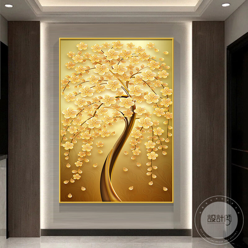 Декоративная картина «Золотое денежное дерево» для гостиной, настенное украшение для прихожей, столовой, коридора и холла.