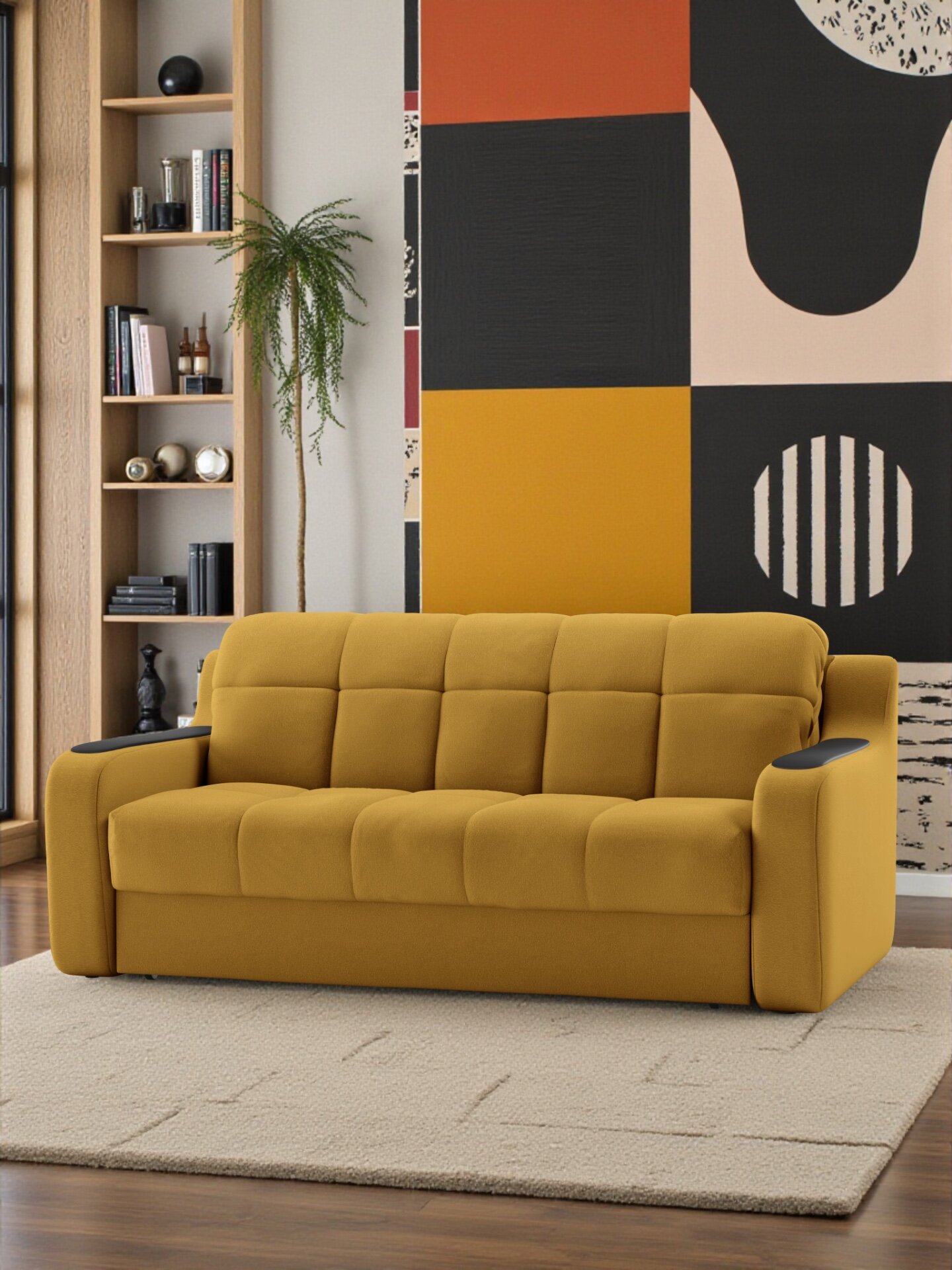 Диван Тифани Velutto 56 NOW 191x115x95 см, желтый Велютто, аккордеон Фиеста
