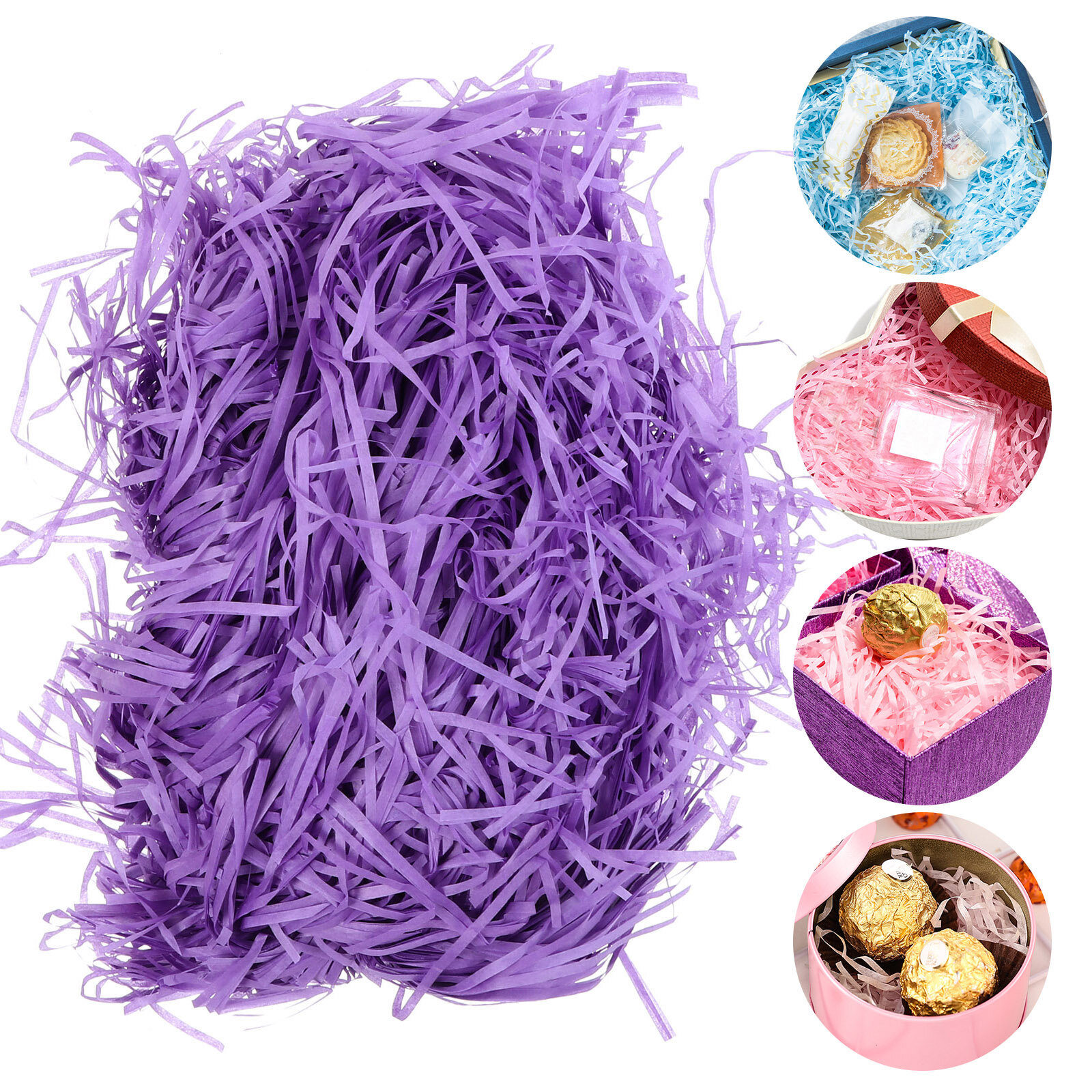 Рафия бумажная для наполнения подарочных коробок, фиолетовая, 100 г