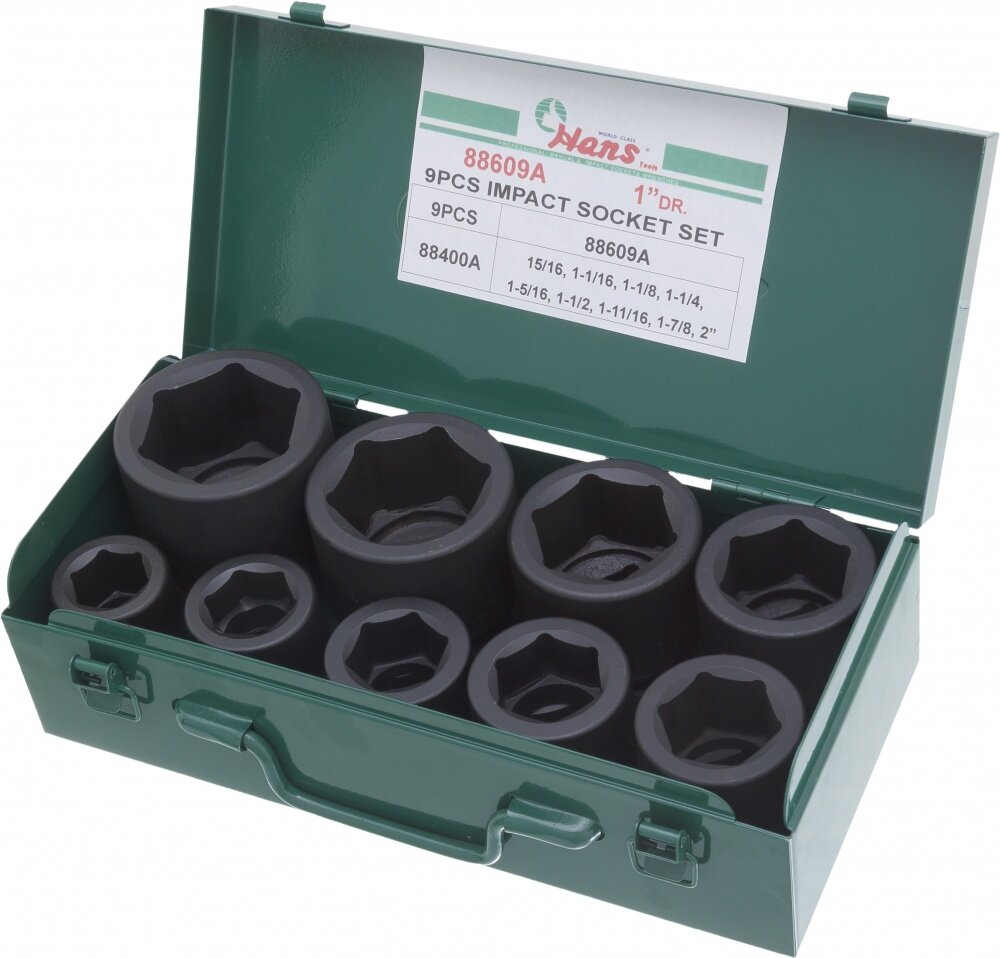 Набор головок 1", 9 шт, 15/16"-2", 88609A , Hans
