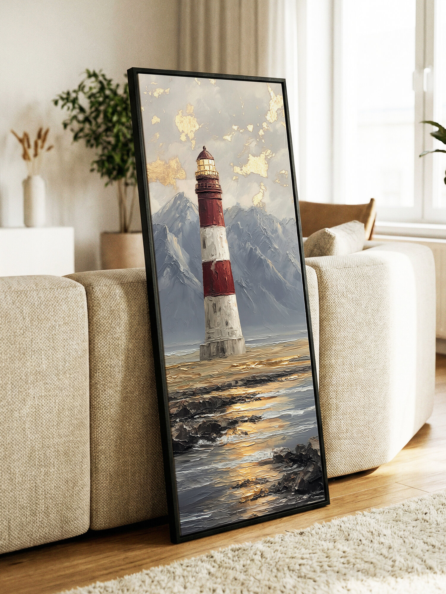 Картина Postermarket в тёмной раме "Маяк" на холсте с подрамником 45 х 115 см