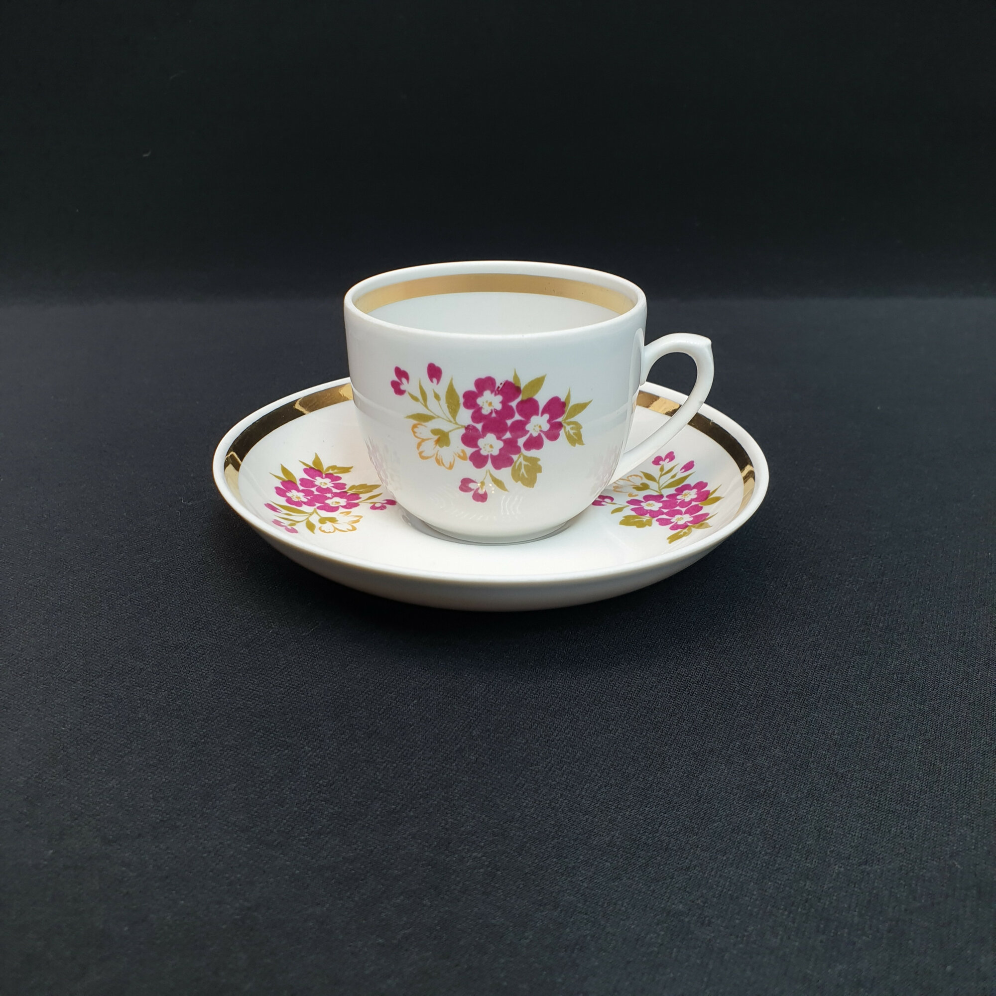 Винтажная кофейная пара Вербилки, фарфор деколь золочение 120 мл, СССР