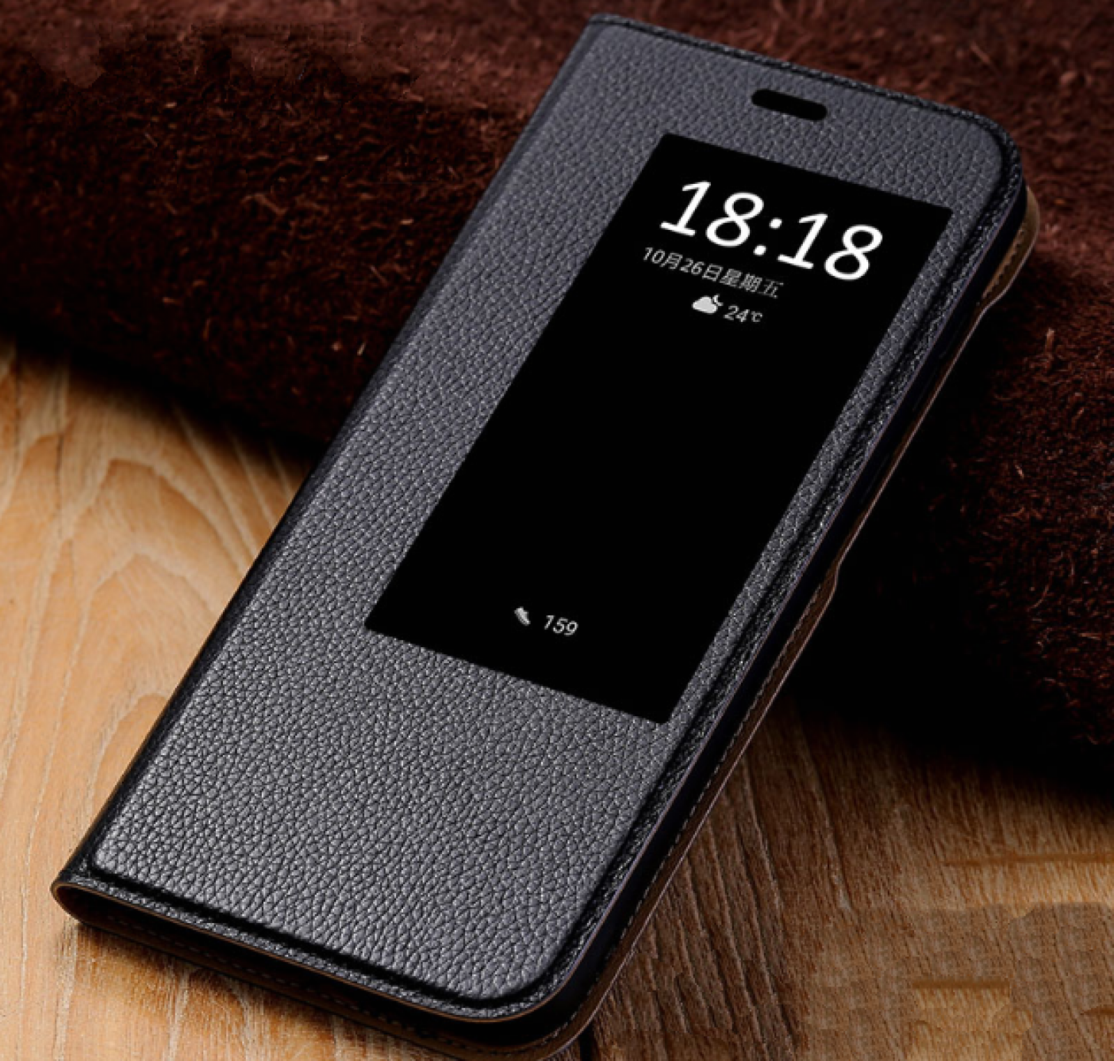 Чехол-книжка MyPads для Huawei Mate 20X с окошком, черный из искусственной кожи