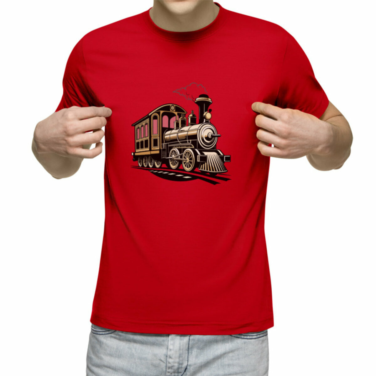 Мужская футболка «Ретро поезд» (красный, 2XL)
