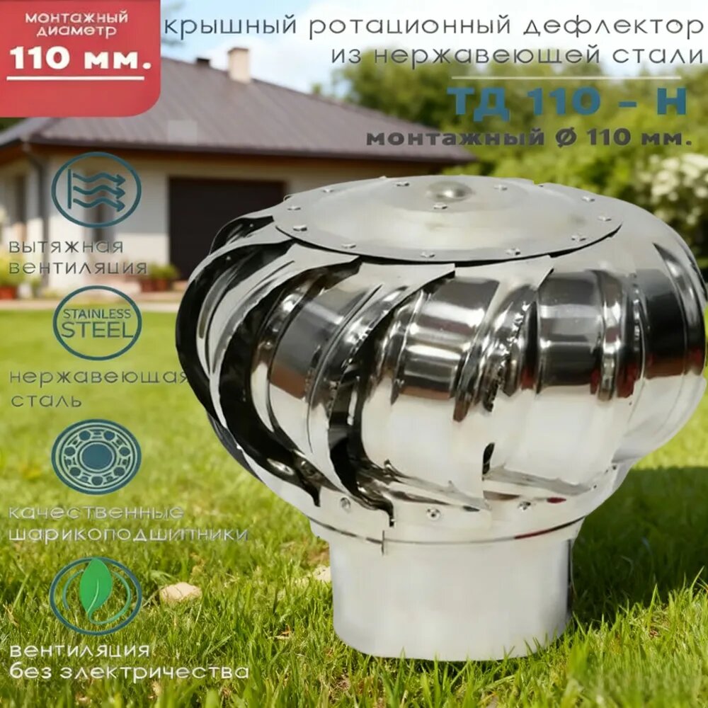 Турбодефлектор нержавеющая сталь, дефлектор для вентиляции, внутренний диаметр 110 мм