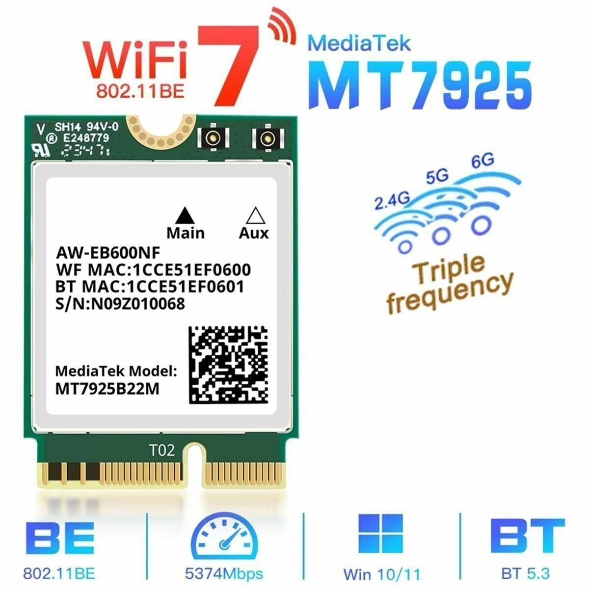Сетевая карта MT7925 WiFi 7 2.4G 5Ghz 6GHz беспроводной сетевой адаптер