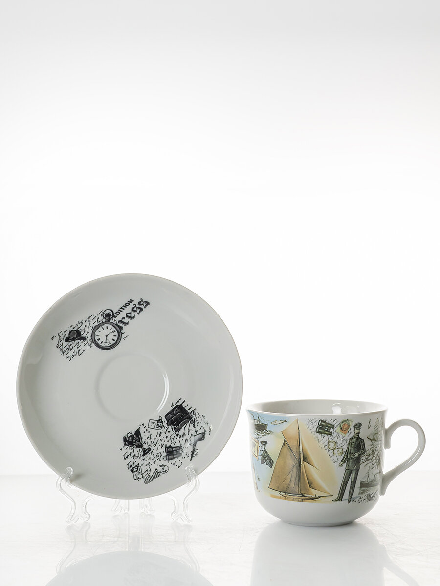 Чайная пара Дулёвский фарфор "Джентельмены" ф. Ностальгия, фарфор, 2 предмета, белая, 450 мл