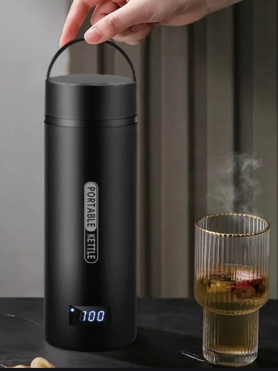 Электрический мини чайник термос непроливайка дорожный