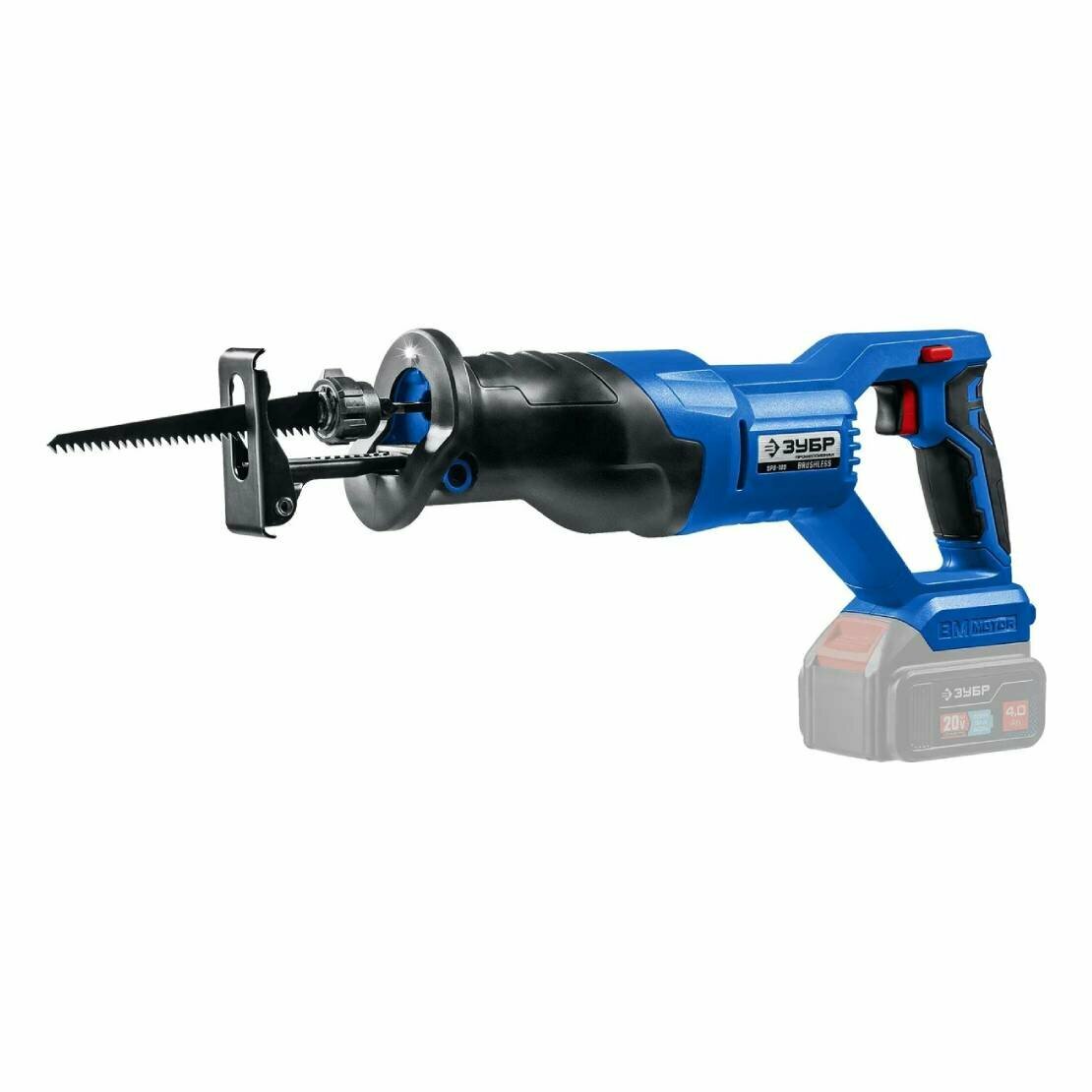 Пила сабельная аккумуляторная ЗУБР Профессионал SPB-180, 2600 ход/мин, длина хода 28 мм, LED-подсветка, без АКБ, синий