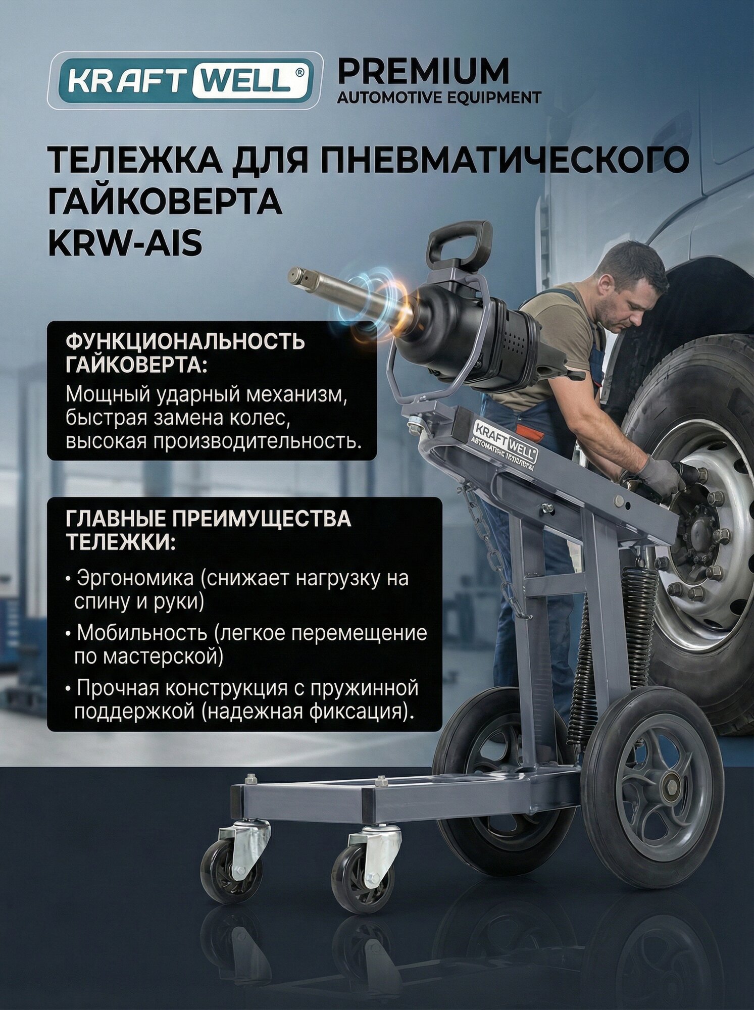 Тележка для пневматического гайковерта KraftWell KRW-AIS