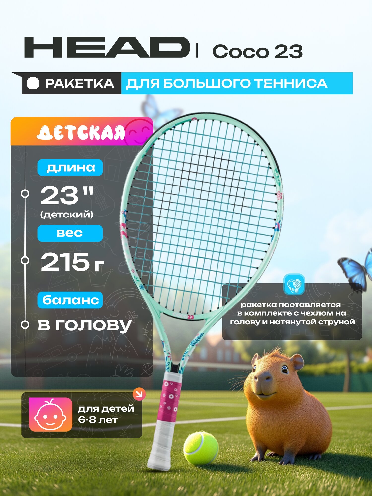 Ракетка для большого тенниса детская HEAD Coco 23 (6-8 лет) Gr06 235814