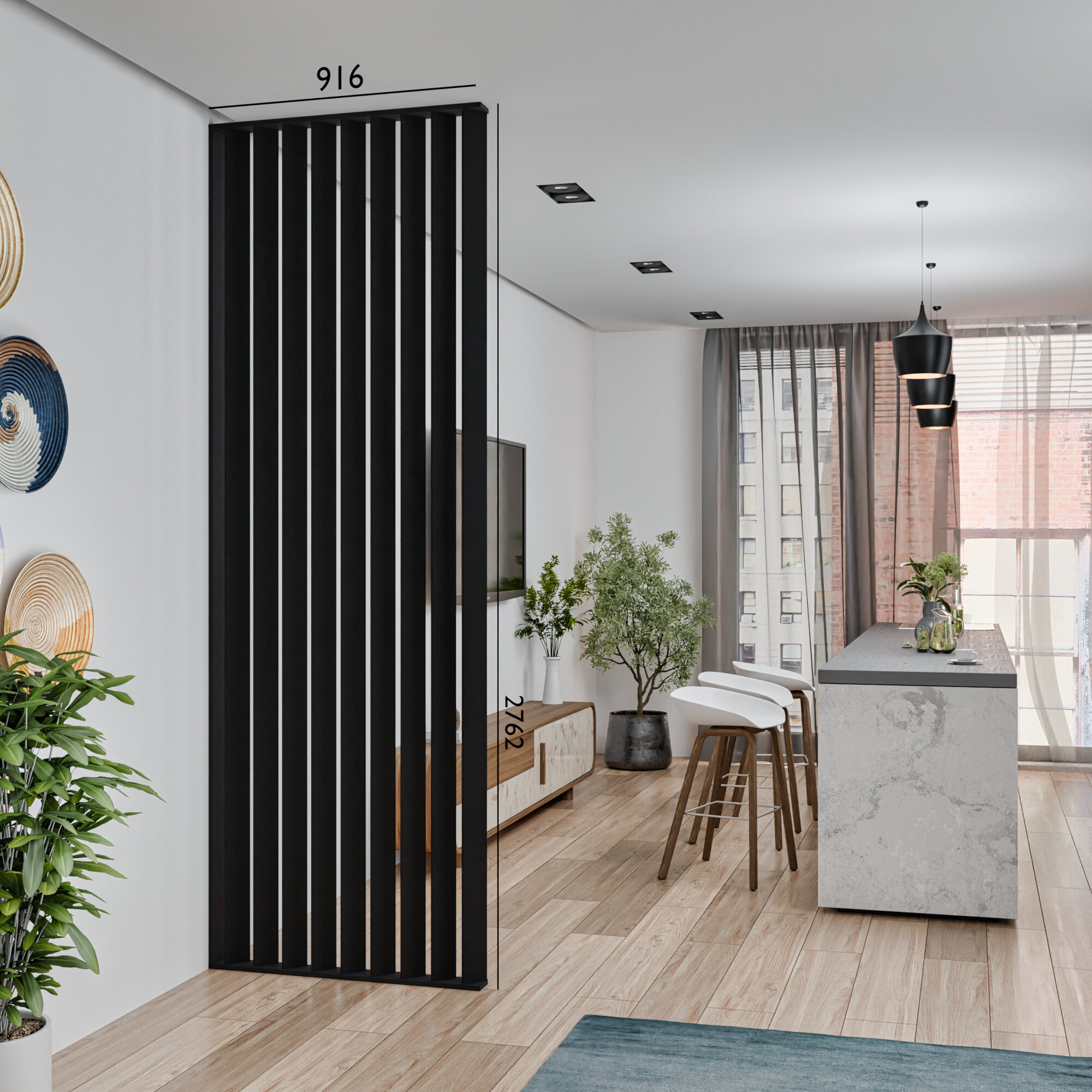 Перегородка для зонирования пространства шириной 92 см, ЛДСП, черный