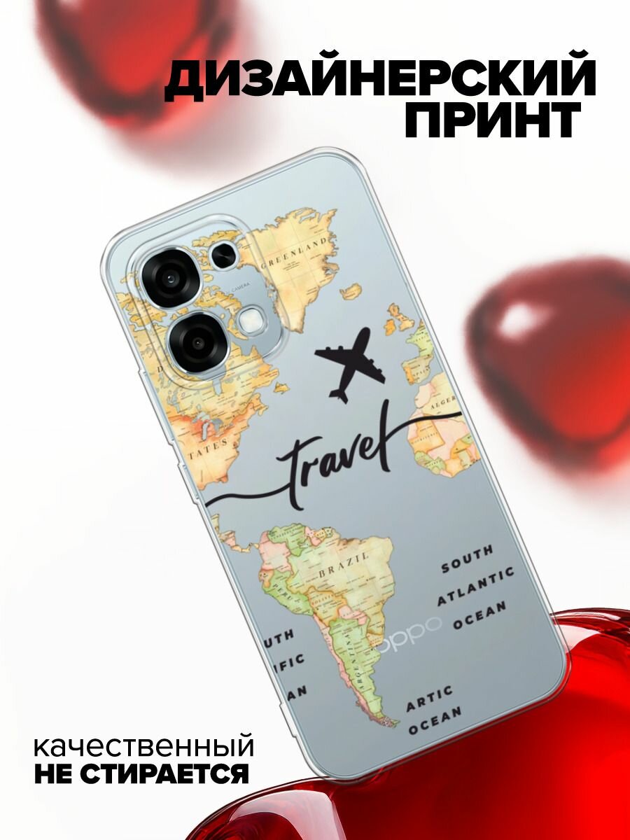 Силиконовый чехол на Oppo A6 Pro / Оппо A6 Про с принтом Travel карта — фото 1