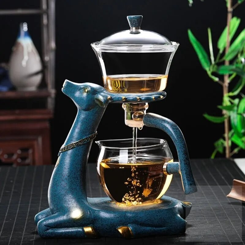 Чайный сервиз Золотой олень 300 мл на 2 персоны из стекла и керамики