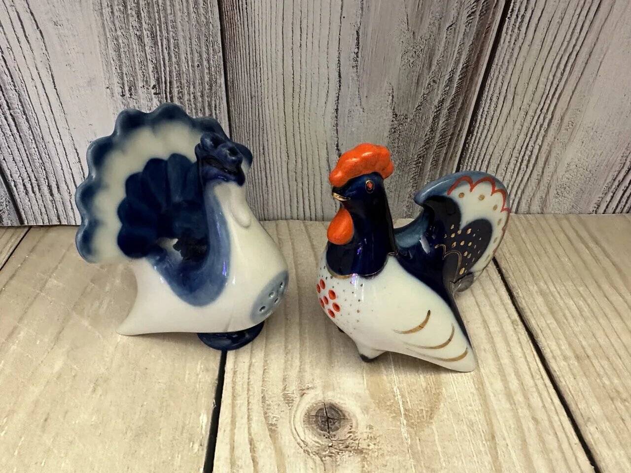 Статуэтка Солонка и перечница Курочка и петух Фарфор Лфз 1970 годы винтажная коллекционная редкая