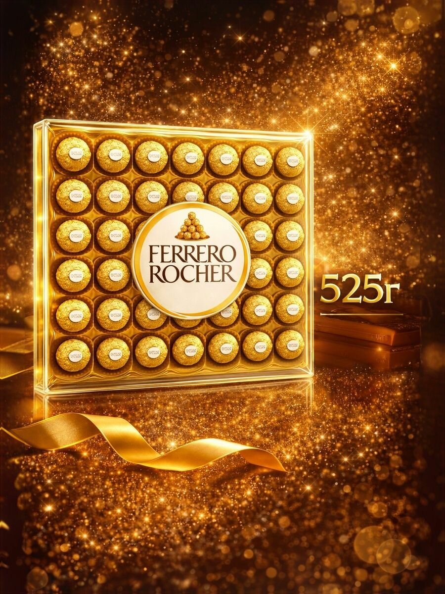 Конфеты в коробке в подарок Ferrero Rocher из молочного шоколада с начинкой из крема и лесного ореха, 525г