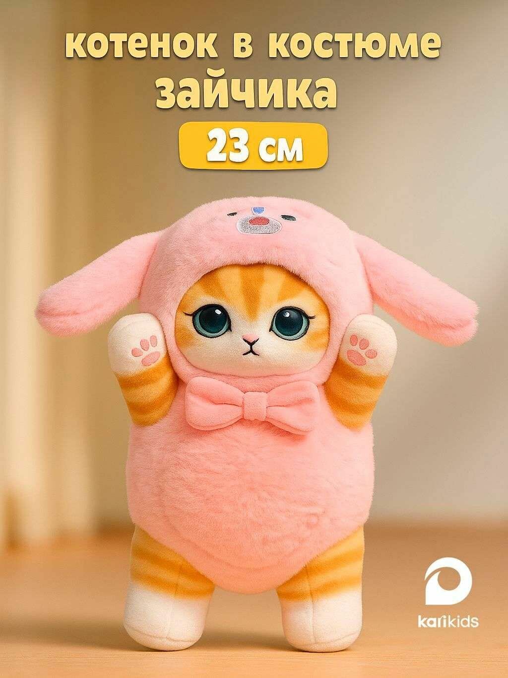 Мягкая игрушка Котёнок в костюме зайчика 23 см11